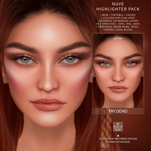 Second Life Marketplace - Nuve. Highlighter Pack DEMO - Lelutka Evo X